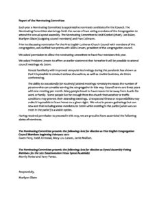 nominating committee report | First English Lutheran Church | Austin, Texas